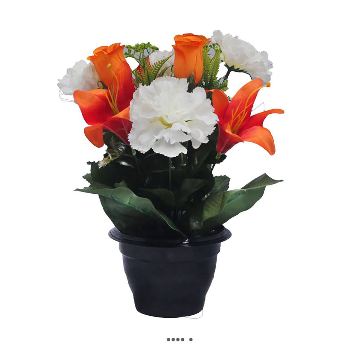 Pot oeillets et lys fleurs artificielles cimetière | Artificielles.com