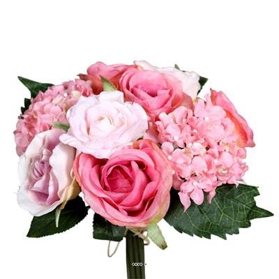 Bouquet de Roses et Hortensias artificielles 10 têtes D 22 X H 30 cm du ...